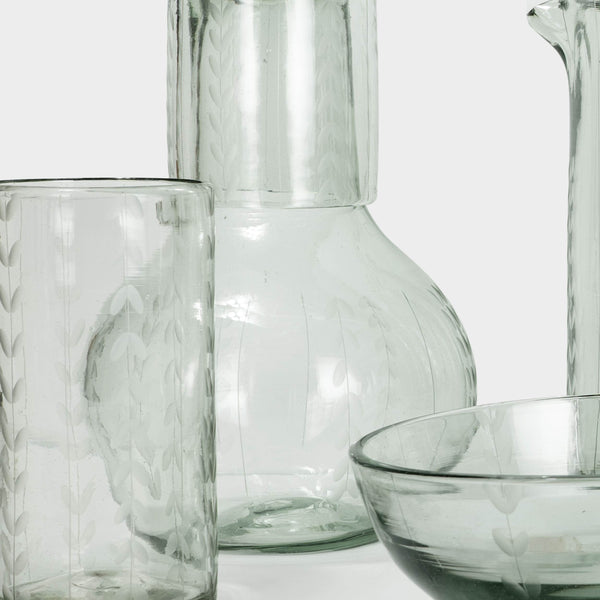 Leaf Etched Drinking Glasses in Blown Recycled Glass – Gardenheir