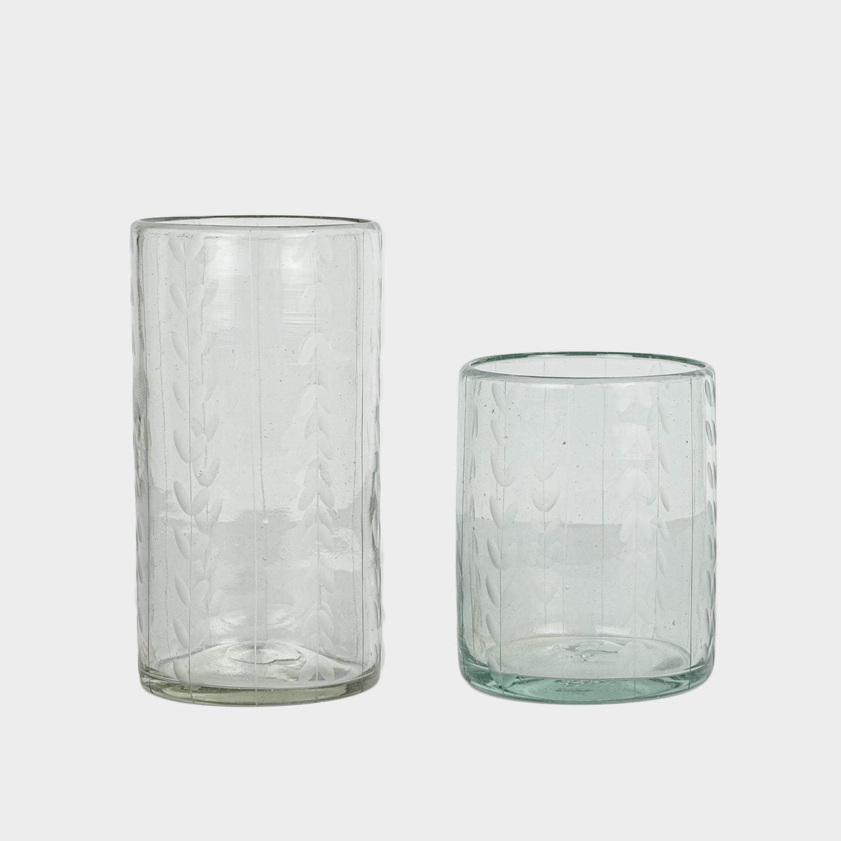 Leaf Etched Drinking Glasses in Blown Recycled Glass – Gardenheir